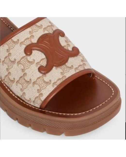 Celine Clea Triomphe Slide in Brown | Lyst