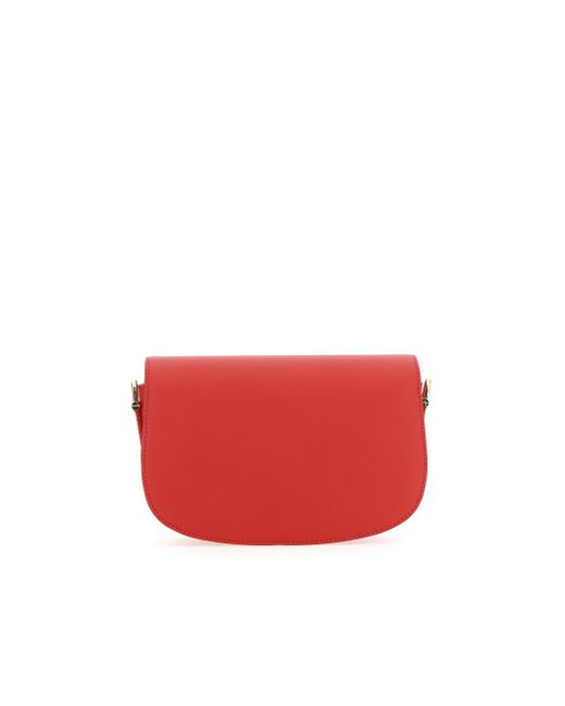 MCM Logo Concave Embossed Shoulder Bag in Red | Lyst