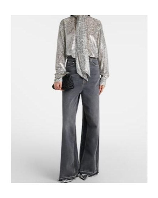 Stella McCartney Leopard-Print Scarf-Detail Lamé Shirt in Grey | Lyst UK