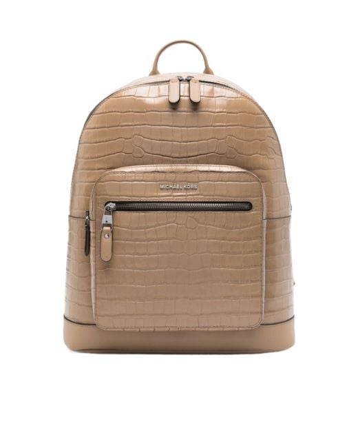 Michael Kors Hudson Crocodile Embossed Leather Commuter Backpack in ...