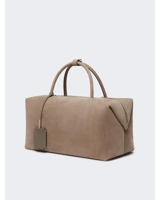 Max Mara Large Nubuck Leather Boston Bag in Brown | Lyst UK