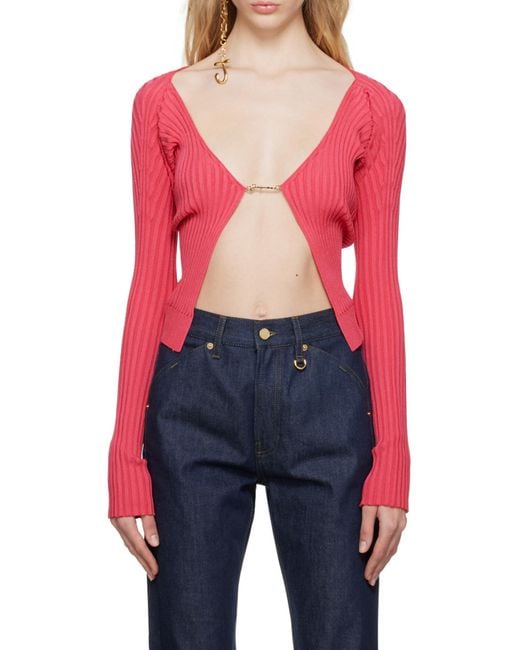 Jacquemus La Maille Pralù Ribbed Cardigan in Pink | Lyst