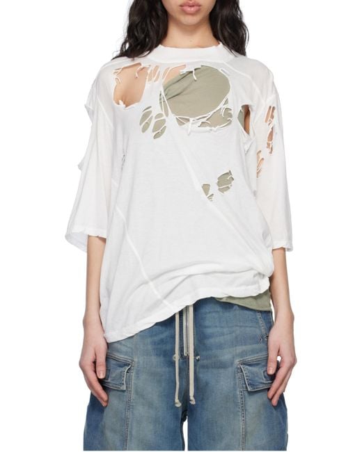 Rick Owens Ripped T-Shirt in White | Lyst