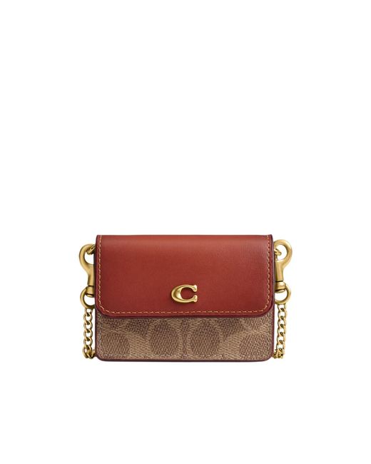 COACH Color-Blocking Logo Card Bag in Red | Lyst