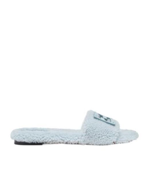 Fendi Baguette Shearling Slides in White | Lyst