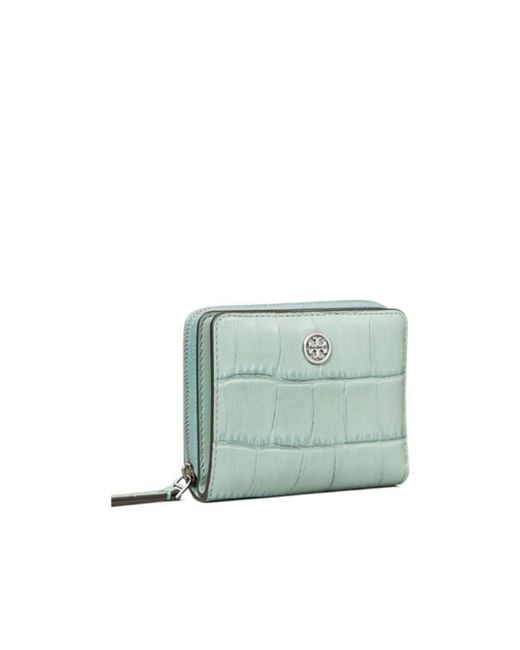 Tory Burch Embossed Double Fold Wallet in Green | Lyst
