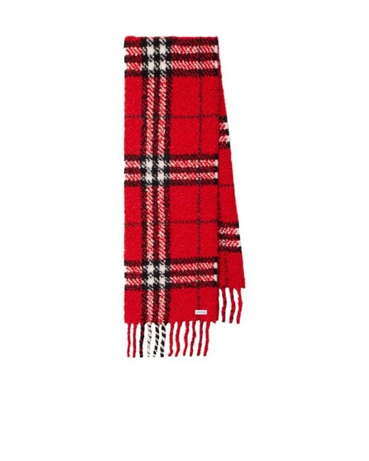 Burberry Check Alpaca And Wool Bouclé Scarf in Red | Lyst UK