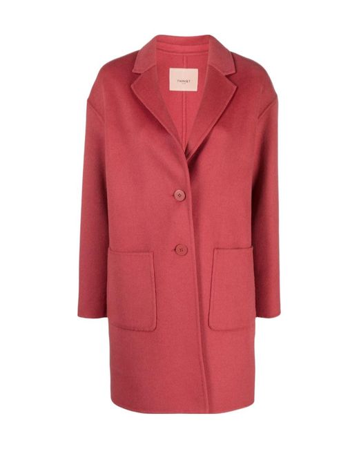 Twin Set Single-Breasted Wool-Blend Coat in Red | Lyst