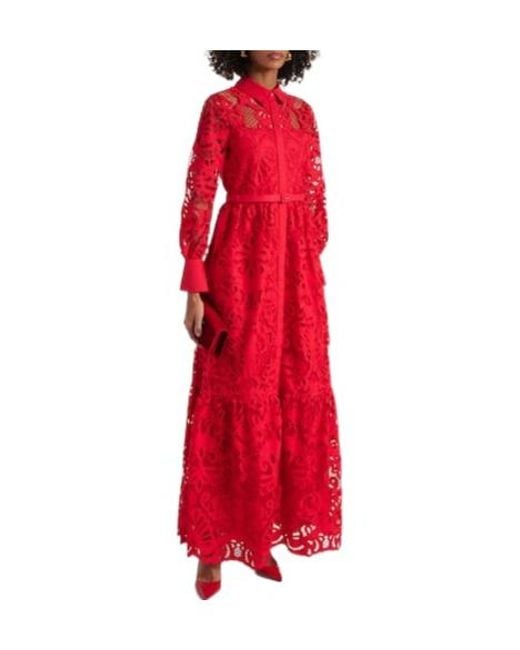 Self-Portrait Cotton Lace Gown in Red | Lyst UK