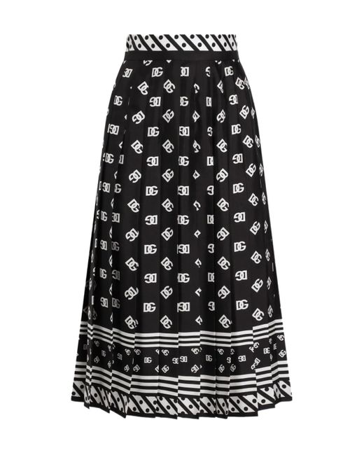 Dolce & Gabbana Silk Monogram Pleated Skirt in Black | Lyst