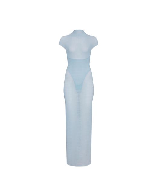 Alaïa Semi-Sheer Corset Maxi Dress in Blue | Lyst