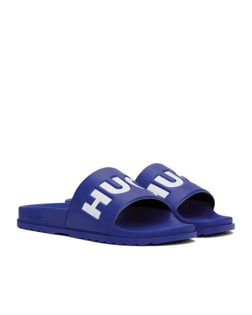 BOSS Front Logo Slippers in Blue for Men | Lyst