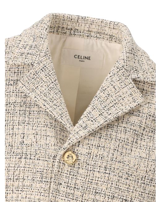 Celine Tweed Jacket in Natural | Lyst