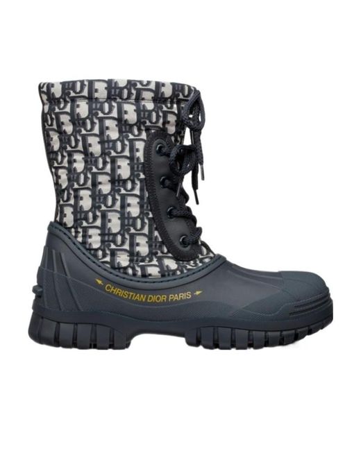 Dior Logo Lace Up Boots in Black | Lyst