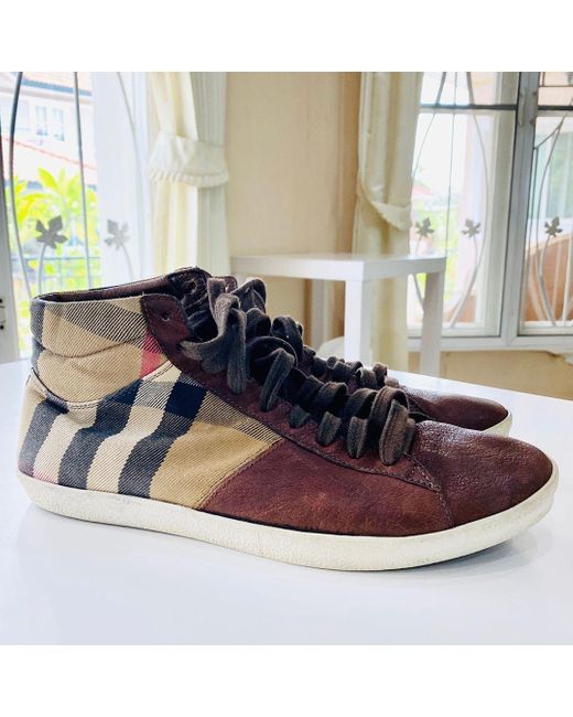Burberry Check High-Top Skate Shoes in Brown for Men | Lyst