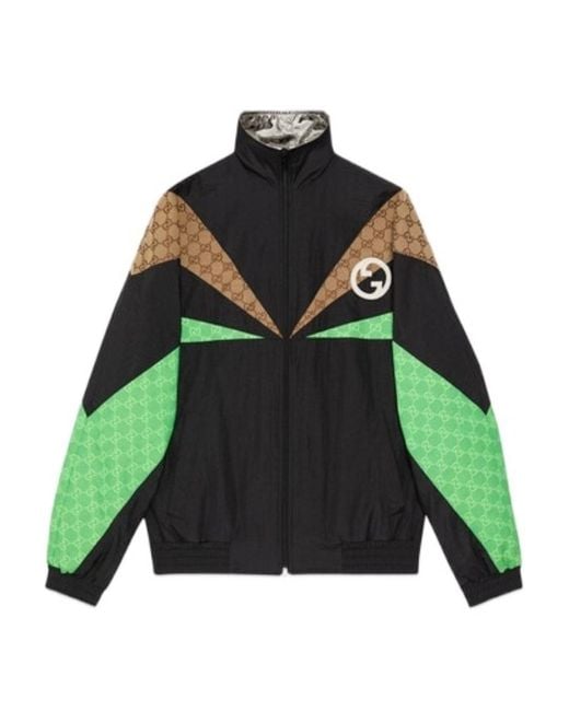 Gucci Gg-Print Panelled Jacket in Green | Lyst