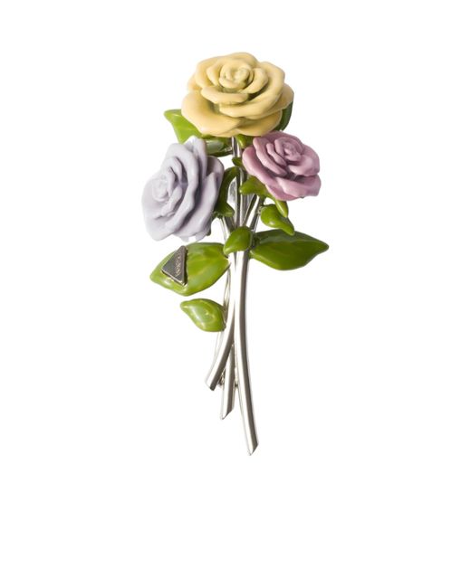 Prada Logo Brooch in White | Lyst
