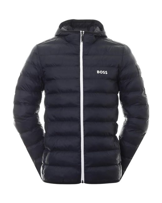 BOSS Logo-Print Padded-Design Jacket in Blue for Men | Lyst