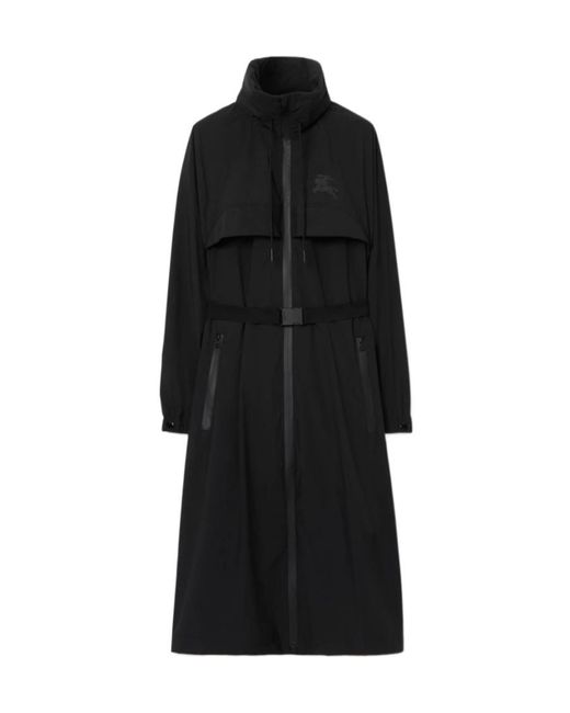 Burberry Equestrian Knight Belted Parka Coat in Black | Lyst
