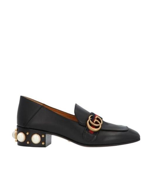 Gucci Mid-Heel Leather Loafer in Black | Lyst