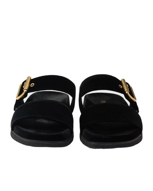 Prada Triangle-Logo Velvet Slides in Black | Lyst