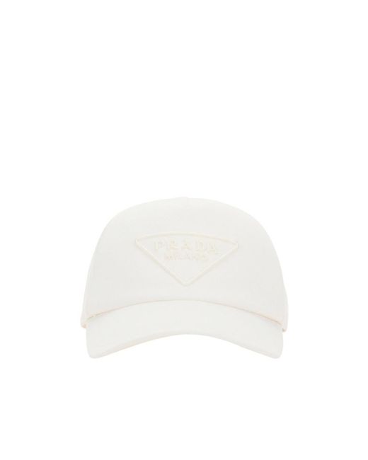 Prada Triangle-Logo Embroidered Cap in White for Men | Lyst
