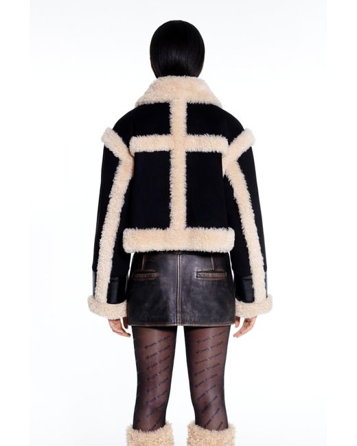 Stand Studio Edith Faux-Shearling Cropped Jacket in Black | Lyst