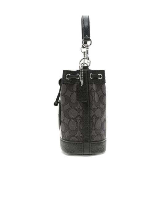 COACH Logo Details Bucket Satchel in Black | Lyst
