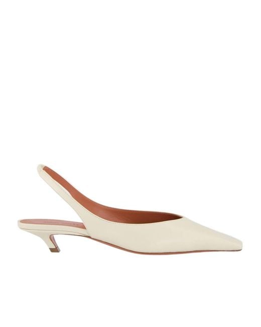 AMINA MUADDI Almond Jamie Slingback Mid-Heel Pumps in White | Lyst