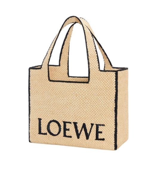 Loewe Logo-Lettering Raffia Tote Bag in Natural | Lyst
