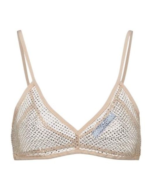 Prada Rhinestone-Embellished Mesh Bralette in Natural | Lyst