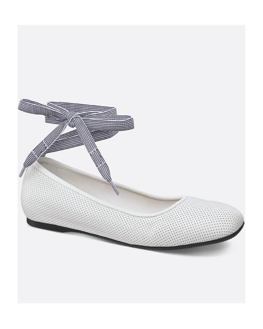 Dior D-Journey Lace-Up Ballet Flat in White | Lyst