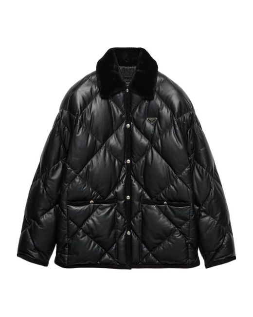 Prada Quilted Leather Jacket in Black | Lyst
