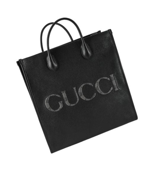 Gucci Logo-Embossed Leather Tote Bag in Black for Men | Lyst