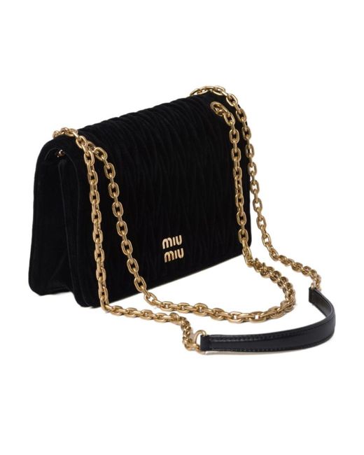 Miu Miu Mini Matelassé Logo Shoulder Bag in Black | Lyst