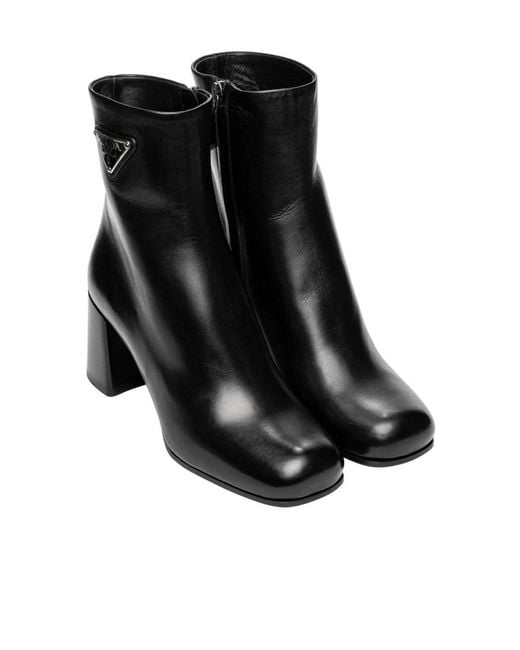 Prada Logo High-Heeled Ankle Boots in Black | Lyst