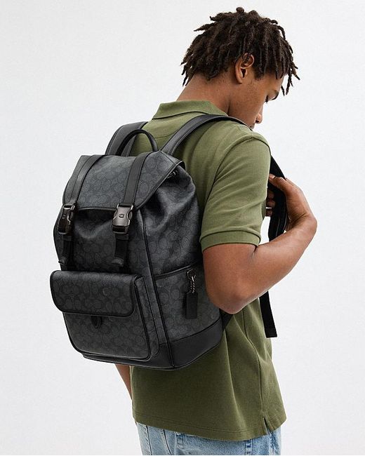 COACH Logo-Printed Flap Backpack in Black for Men | Lyst