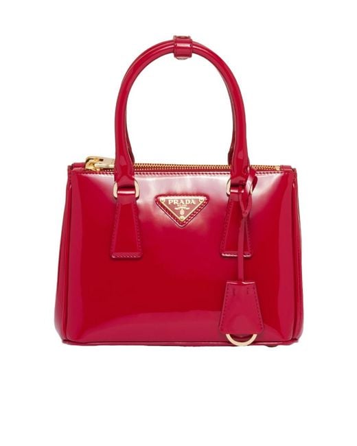 Prada Galleria Patent Leather Tote Bag in Red | Lyst