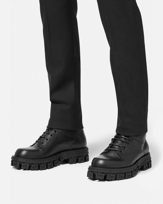 Versace Greca Portico Leather Boots in Black for Men | Lyst