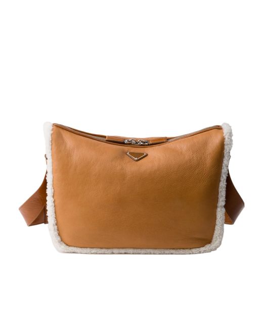 Prada Shearling Shoulder Bag in Brown for Men | Lyst