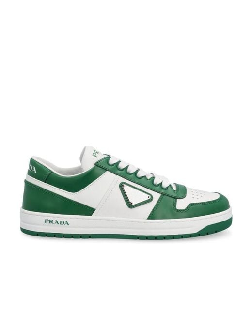 Prada Downtown Leather Sneakers in Green | Lyst