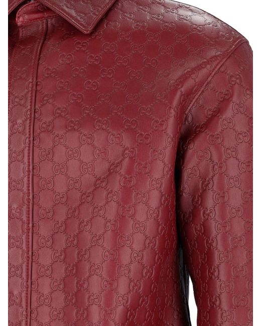 Gucci Shirt And Leather Jacket in Red for Men | Lyst