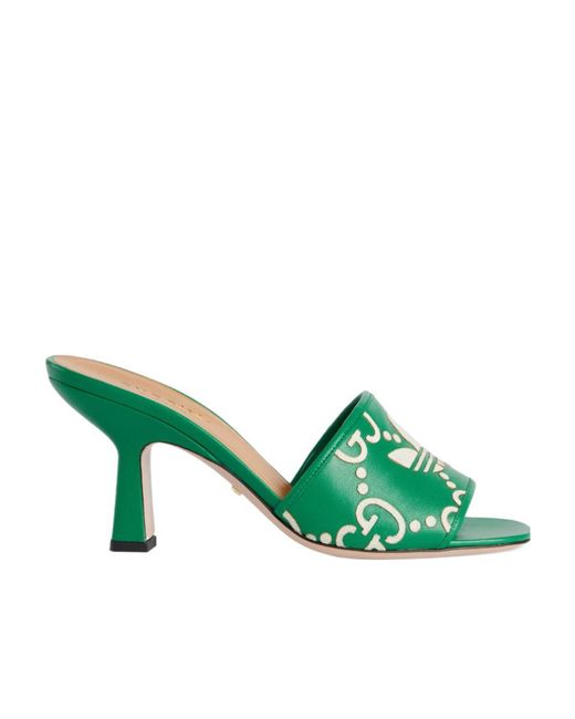 Gucci X Adidas Logo High-Heeled Sandals in Green | Lyst