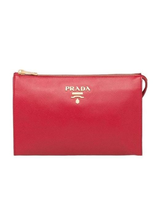 Prada Saffiano Leather Clutch in Red | Lyst