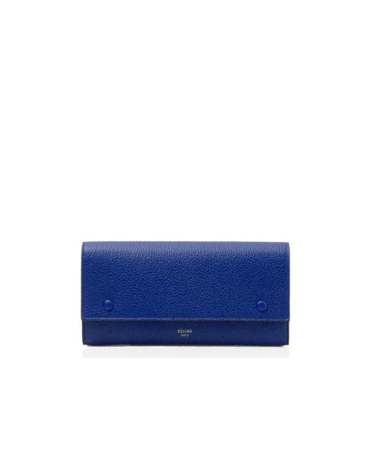 Celine Logo Details Long Wallet in Blue | Lyst