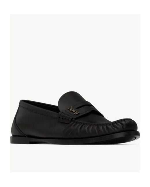 Saint Laurent Laurent Logo Plaque Slip-On Loafers in Black | Lyst
