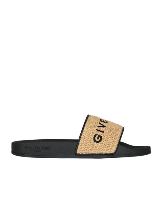 Givenchy Logo Embossed Raffia Flat Sandals in White | Lyst