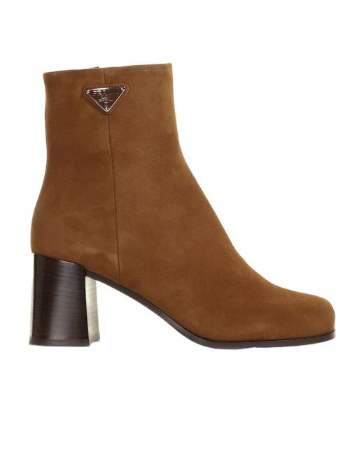 Prada Suede Booties in Brown | Lyst