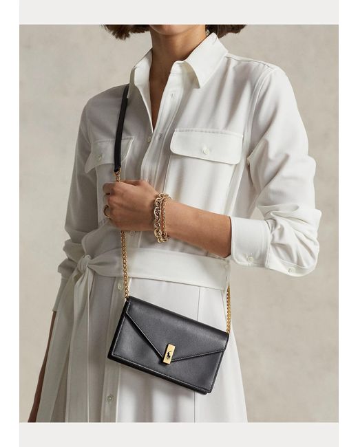 Polo Ralph Lauren Logo-Plaque Leather Crossbody Bag in Black | Lyst