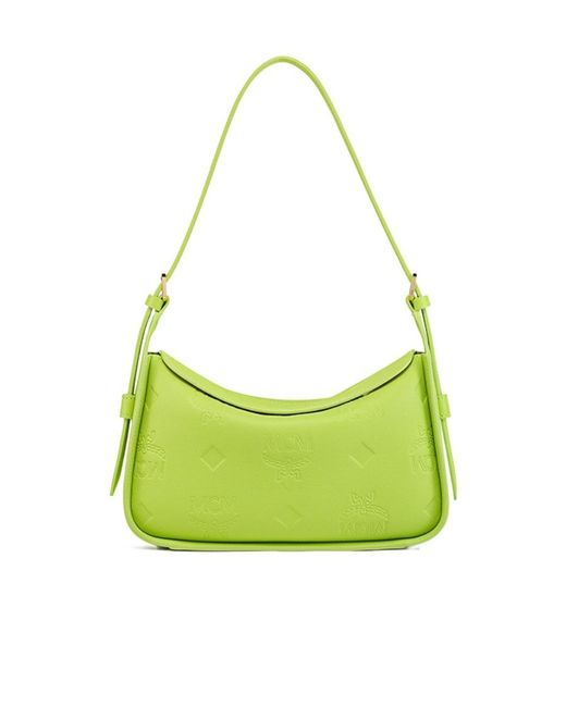 MCM Monogram Embossed Fold-Over Tote Bag in Green | Lyst